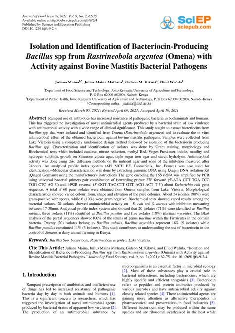 Pdf Isolation And Identification Of Bacteriocin Producing Bacillus