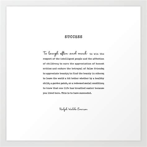 Ralph Waldo Emerson Poem Success Quote Art Print By Socoart Society6