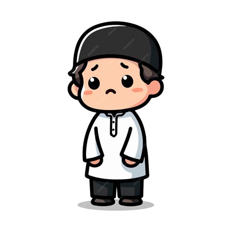 귀여운 무슬림 소년 슬픈 울음소리 프리미엄 벡터