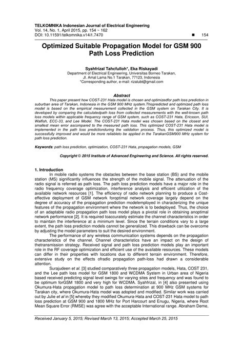 Pdf Optimized Suitable Propagation Model For Gsm 900 Path Loss Prediction