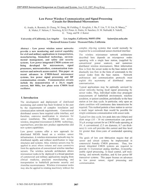 Pdf Low Power Wireless Communication And Signal Processing Circuits For Distributed Microsensors
