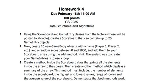 Homework 5 Due February 23rd 1100 Am 100 Points Cs