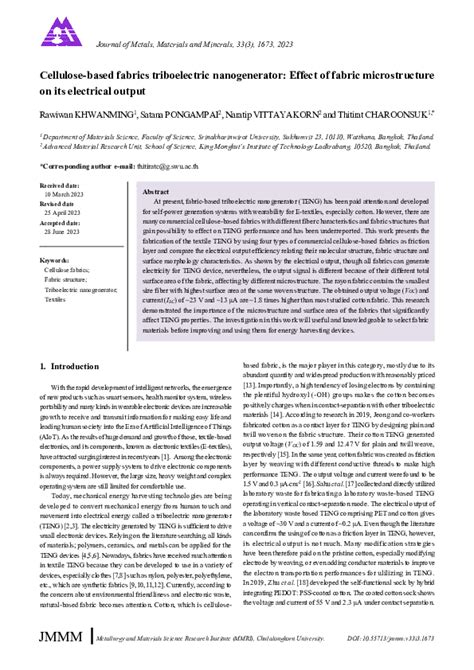 Pdf Cellulose Based Fabrics Triboelectric Nanogenerator Effect Of