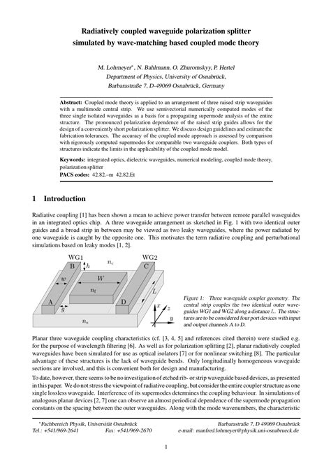 Pdf Radiatively Coupled Waveguide Polarization Splitter Simulated By Wave Matching Based