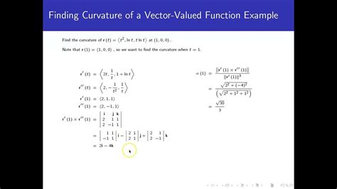 Finding Curvature Of A Vector Valued Function Example Youtube
