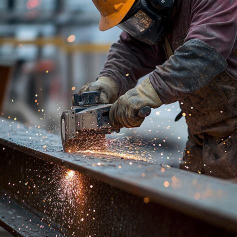 Construction Worker Using Grinder To Smooth Edges Premium Ai