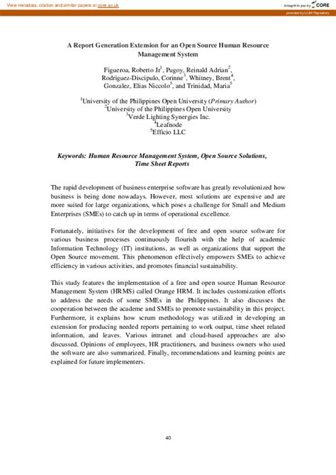 Pdf A Report Generation Extension For An Open Source Human Resource