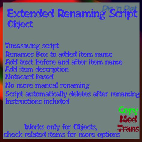 Second Life Marketplace Extended Box Renaming Script Object
