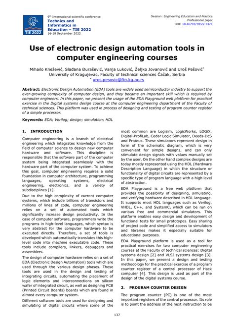 Pdf Use Of Electronic Design Automation Tools In Computer Engineering Courses