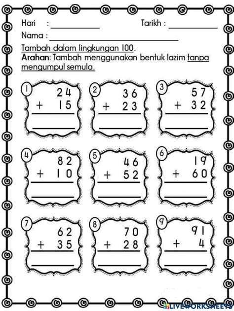Tambah Tanpa Ku Free Interactive Worksheets 1016480