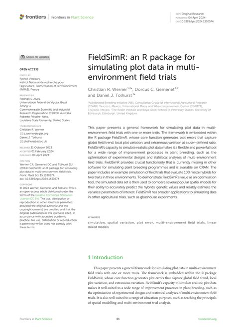 Pdf Fieldsimr An R Package For Simulating Plot Data In Multi Environment Field Trials