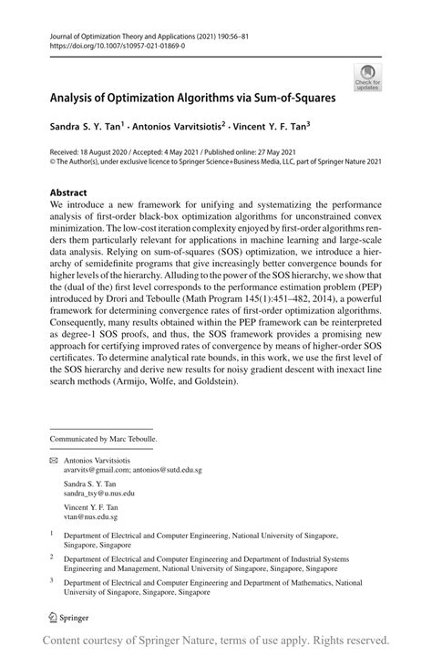 Analysis Of Optimization Algorithms Via Sum Of Squares Request Pdf