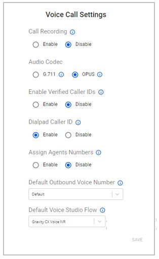 Configure Settings For Voice Calls Gravity Cx Knowledge Base