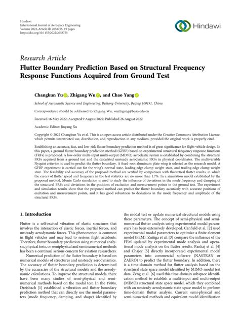 Pdf Flutter Boundary Prediction Based On Structural Frequency Response Functions Acquired From