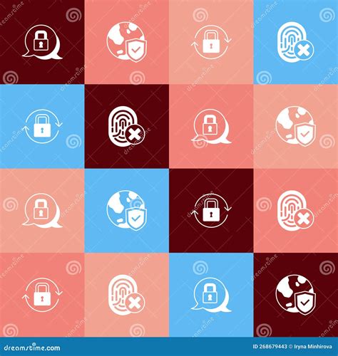 Set Pop Art Lock Shield With World Globe And Cancelled Fingerprint Icon Vector Stock
