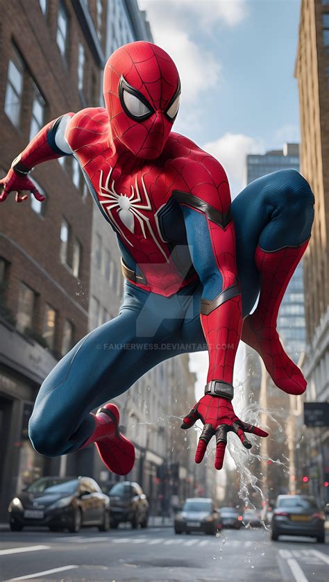 Spider Man Between Buildings On A Street By Fakherwess On Deviantart