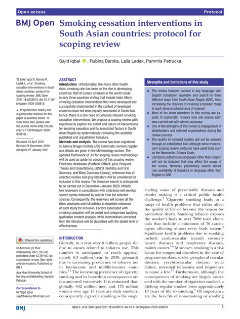 Pdf Smoking Cessation Interventions In South Asian Countries