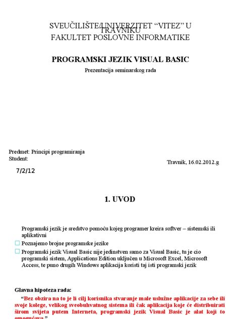 Prezentacija Programski Jezik Visual Basic Pdf