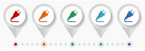 전기 플러그 개념 벡터 아이콘 편집 가능한 인포 그래픽 템플릿 다채로운 평면 디자인 포인터 세트 네트워크 연결 플러그에 대한