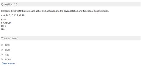 solved question 16 compute bg attribute closure set of