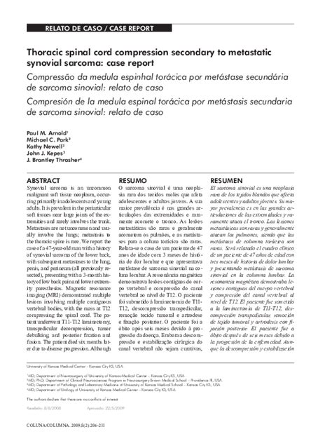Pdf Thoracic Spinal Cord Compression Secondary To Metastatic Synovial Sarcoma Case Report