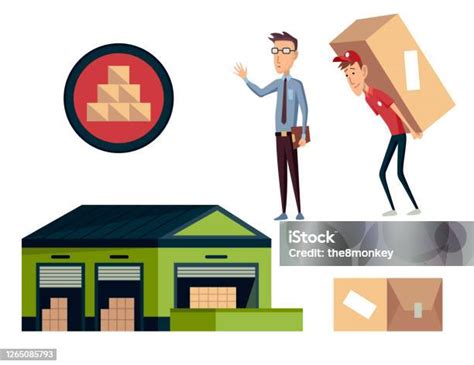웨어하우스 물류 일러스트 컬렉션 창고 센터 및 작업자 흰색 배경에 고립 된 현대적인 플랫 스타일 벡터 일러스트레이션 3차원 형태에 대한 스톡 벡터 아트 및 기타 이미지
