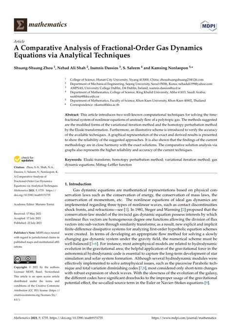 Pdf A Comparative Analysis Of Fractional Order Gas Dynamics Equations