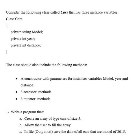 Solved Consider The Following Class Called Cars That Has