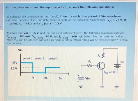 Solved For The Given Circuit And The Input Waveform Answer