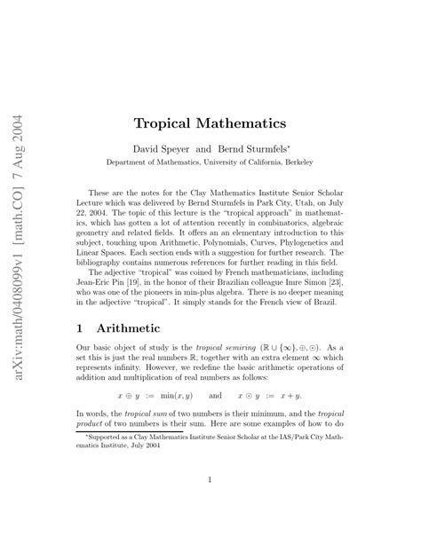 Pdf Tropical Mathematics