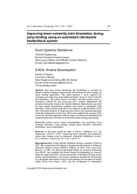 Pdf Vibrotactile Biofeedback For Jump Landing Kinematics