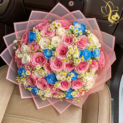 خرید دسته گل رز دخترانه مدل بهار دسته گل رز سفید و صورتی