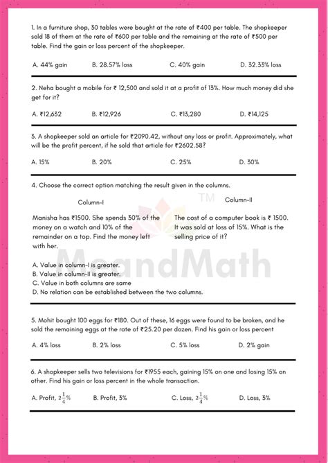 grade 7 chapter 4 pandl math worksheet download