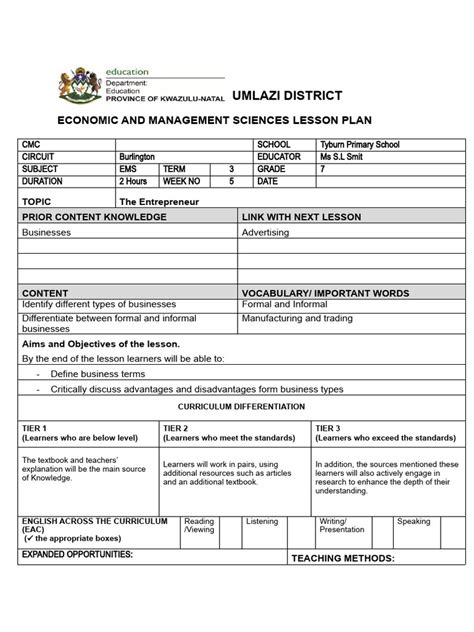 Ems Lesson Plan Grade 7 Term 3 Pdf Learning Teachers