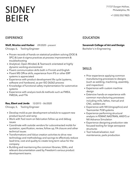 Tooling Engineer Resume Samples Velvet Jobs