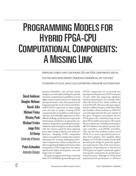 Pdf Programming Models For Hybrid Fpga Cpu Computational Components A Missing Link