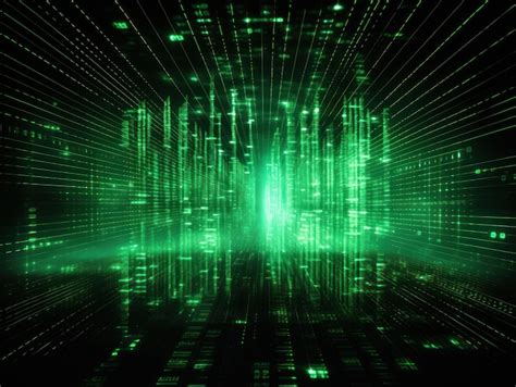 Mint Green Abstract Binary Code Background With Glowing Light Rays And
