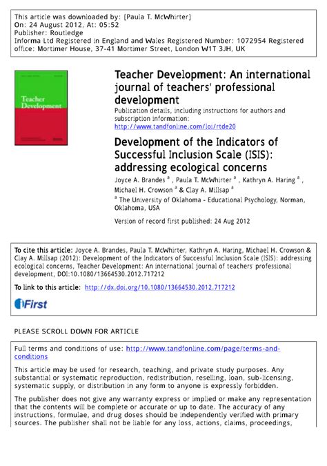 Pdf Development Of The Indicators Of Successful Inclusion Scale Isis