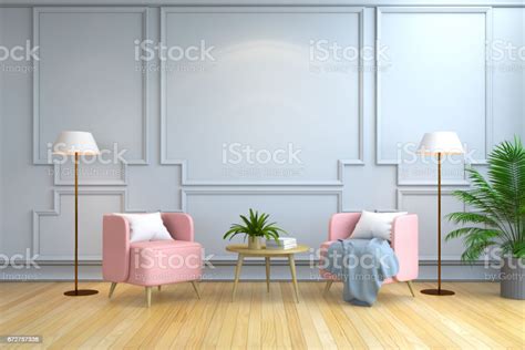 미니 멀 룸 인테리어 디자인 현대 가구 핑크 안락의 자 및 목재 바닥과 화이트에 흰색 램프 벽 3d 렌더링 가구에 대한 스톡 벡터 아트 및 기타 이미지 Istock