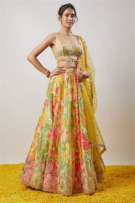 Shop Yellow Chiffon Lehenga Set Online Gopi Vaid