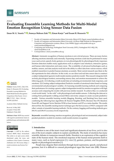 Pdf Evaluating Ensemble Learning Methods For Multi Modal Emotion Recognition Using Sensor Data
