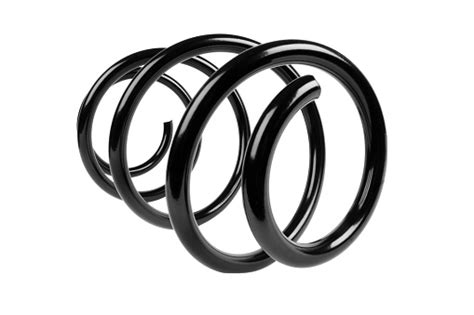 흰색 배경에 고립 된 자동차 충격 흡수제 코일 스프링 흰색 배경에 고립 된 검은 강철 자동차 서스펜션 시스템 예비 부품코일