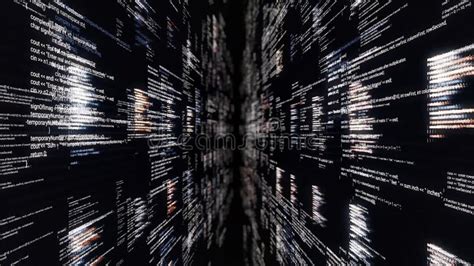 Source Codes In Cyberspace On Black Background Animation Dive Into Cyberspace With Walls Of