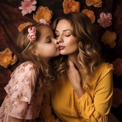 Premium Photo Photo Mothers Day Concept With Daughter Kissing Mother
