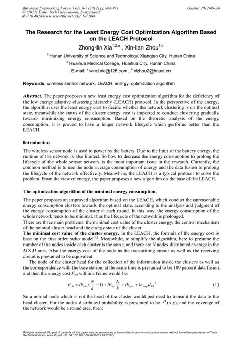 Pdf The Research For The Least Energy Cost Optimization Algorithm