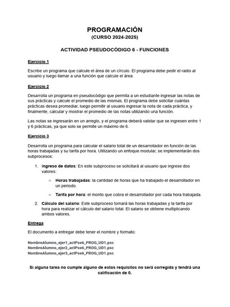 Actividad Pseudocódigo 6 Funciones Pdf