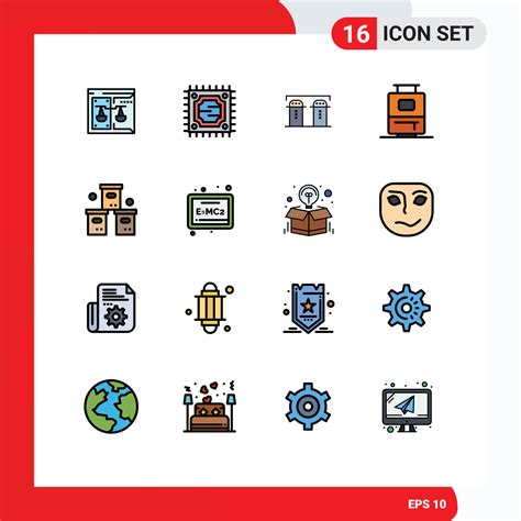 16 Thematic Vector Flat Color Filled Lines And Editable Symbols Of Pack Box Salt Vacation Bag