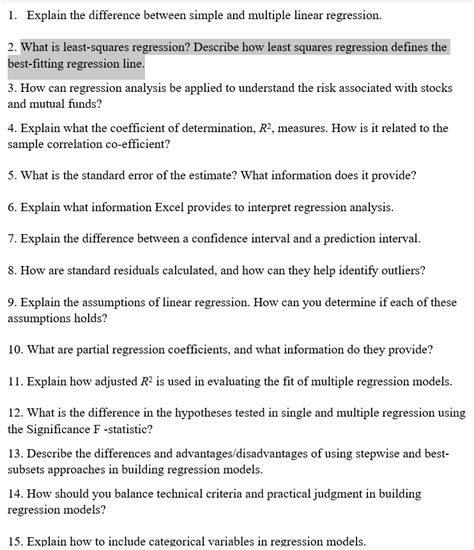 Solved Explain The Difference Between Simple And Multiple Linear Regression What Is Least