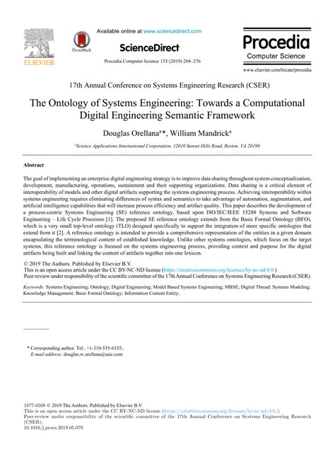 PDF The Ontology Of Systems Engineering Towards A Computational Digital Engineering Semantic