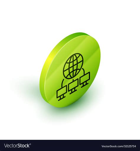 Isometric Line Computer Network Icon Isolated Vector Image